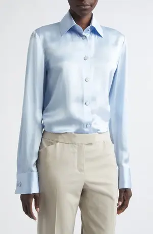 Lafayette 148 New York Slim Fit Silk Button-up Shirt - Bluebell