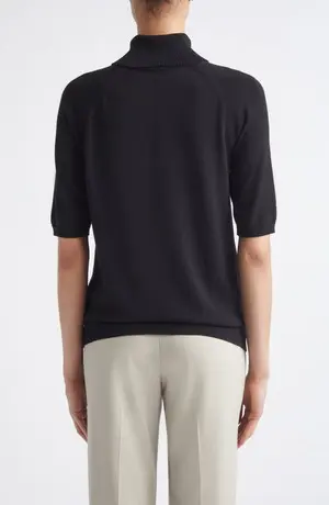 Lafayette 148 New York Short Sleeve Raglan Turtleneck Sweater - Black