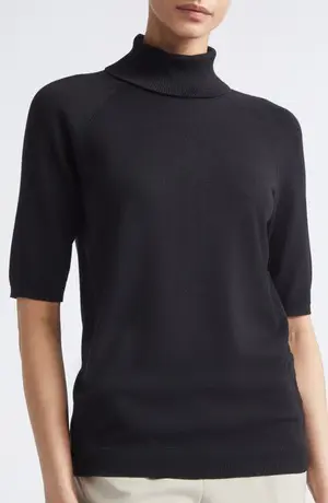 Lafayette 148 New York Short Sleeve Raglan Turtleneck Sweater - Black