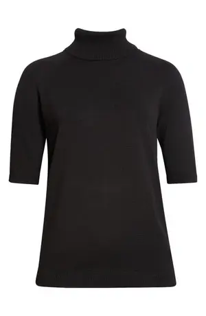 Lafayette 148 New York Short Sleeve Raglan Turtleneck Sweater - Black