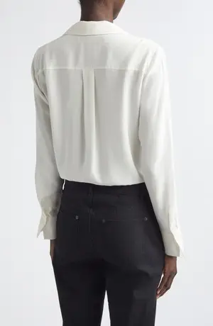 Lafayette 148 New York Scottie Notched Collar Silk Button-up Shirt