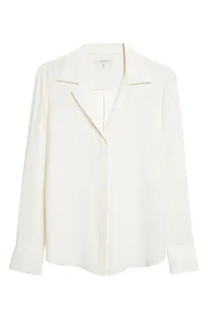 Lafayette 148 New York Scottie Notched Collar Silk Button-up Shirt