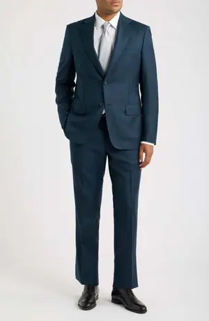 HERITAGE GOLD Solid Teal Super 130s Wool Suit - Green