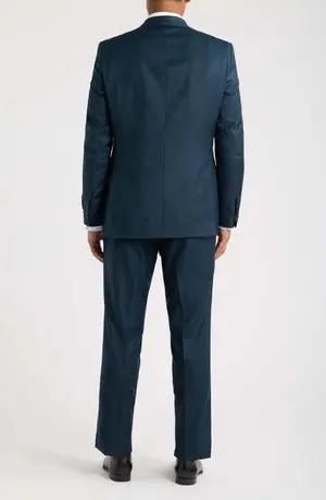 HERITAGE GOLD Solid Teal Super 130s Wool Suit