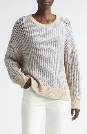 Lafayette 148 New York Open-stitch Cashmere & Silk Crewneck Sweater