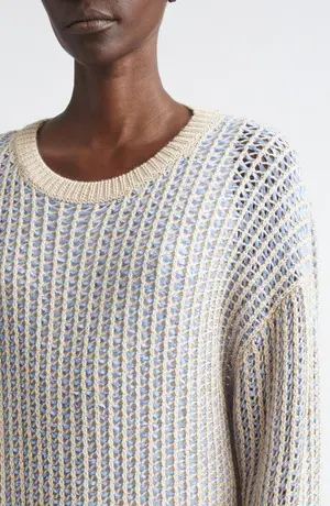 Lafayette 148 New York Open-stitch Cashmere & Silk Crewneck Sweater