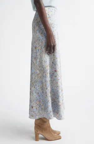 Lafayette 148 New York Bias Cut Stretch Silk A-line Maxi Skirt