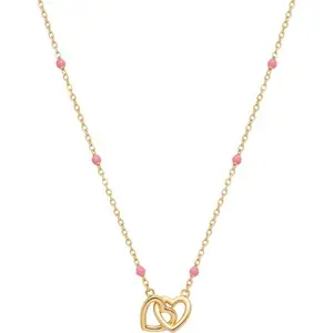 Argento Vivo Pink Enamel Interlock Heart Charm Necklace - Gold