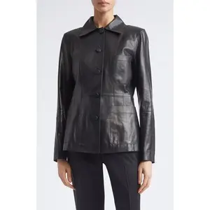 Lafayette 148 New York Glazed Weightless Lambskin Suede Jacket - Black