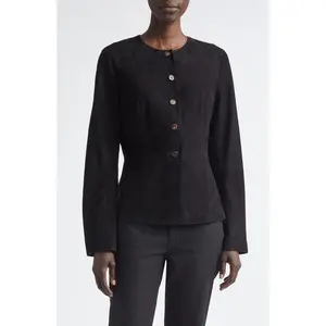 Lafayette 148 New York Fitted Collarless Suede Jacket - Black