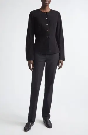Lafayette 148 New York Fitted Collarless Suede Jacket