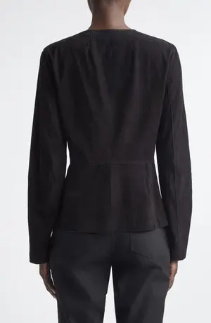 Lafayette 148 New York Fitted Collarless Suede Jacket