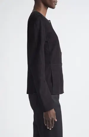 Lafayette 148 New York Fitted Collarless Suede Jacket