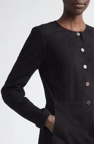 Lafayette 148 New York Fitted Collarless Suede Jacket