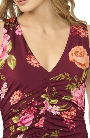 Ted Baker London Elizabeth Floral Ruched Dress - Beet Red