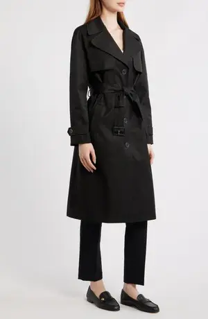 Via Spiga Back Button Cotton Blend Trench Coat - Black