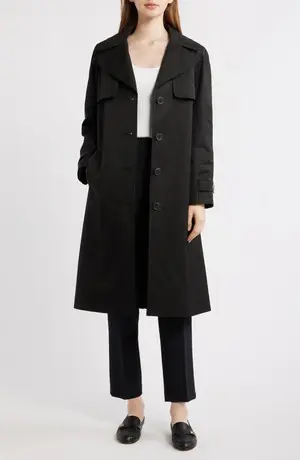 Via Spiga Back Button Cotton Blend Trench Coat - Black