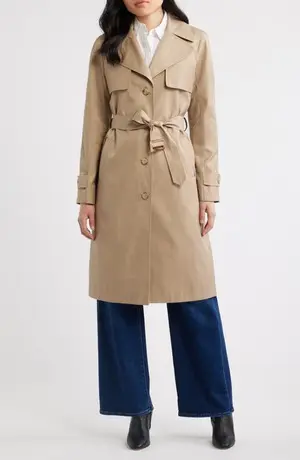 Via Spiga Back Button Cotton Blend Trench Coat - Sand