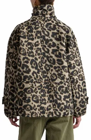 Avec Les Filles Leopard Print Funnel Neck Cocoon Coat
