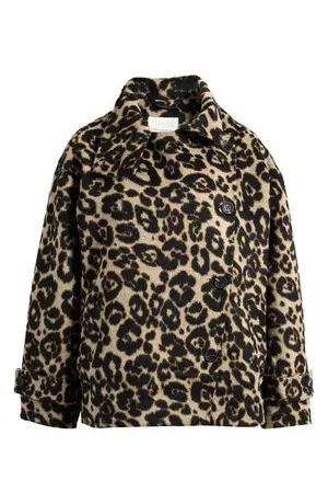 Avec Les Filles Leopard Print Funnel Neck Cocoon Coat