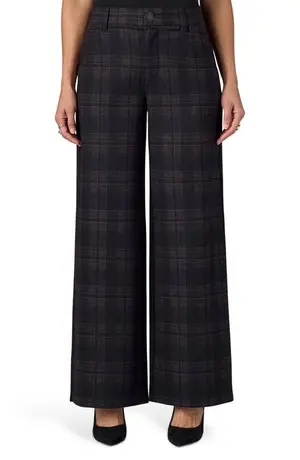 Wit & Wisdom Whitney Skyrise Plaid Wide Leg Trousers - Black/wheat