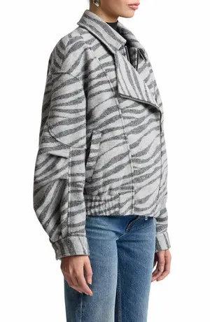 Avec Les Filles Zebra Jacquard Layered Bomber Jacket