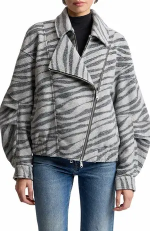 Avec Les Filles Zebra Jacquard Layered Bomber Jacket