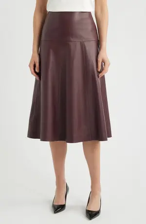 BOSS Sevani A-line Leather Midi Skirt - Med Rd