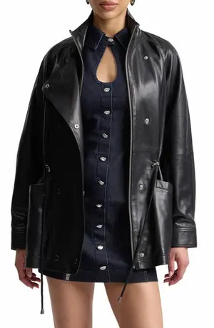 Avec Les Filles Slouchy Leather Jacket - Black