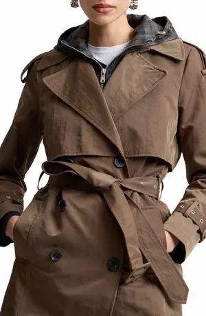 Avec Les Filles Crinkled Nylon Trench Coat With Hooded Bib