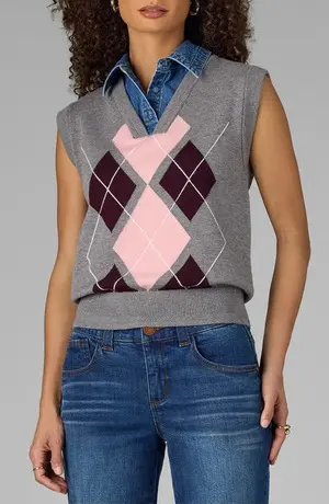 Wit & Wisdom Layered Look Sweater Vest - Charcoal Multi