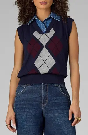 Wit & Wisdom Layered Look Sweater Vest - Navy Multi/medium Blue