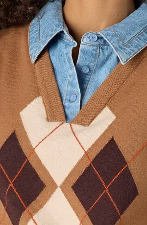 Wit & Wisdom Layered Look Sweater Vest - Saddle Multi/light Blue