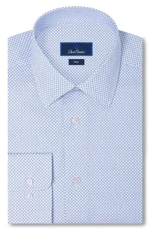 David Donahue Trim Fit Neat Microprint Cotton Twill Dress Shirt Navy/berry