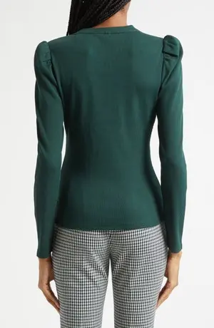 Veronica Beard Dekalb Rib Puff Shoulder Henley