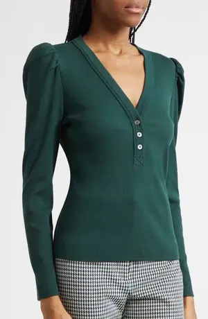 Veronica Beard Dekalb Rib Puff Shoulder Henley