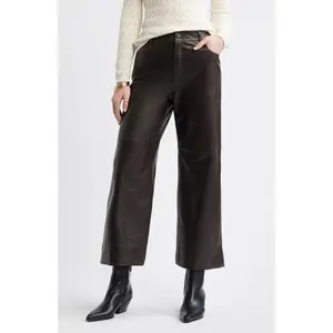 Treasure & Bond Leather Crop Wide Leg Pants - Brown Torte