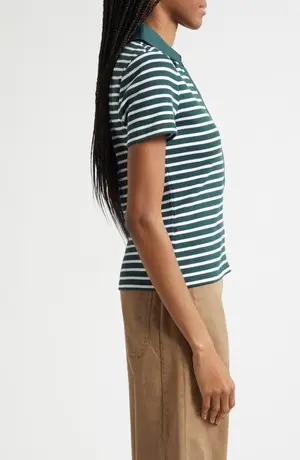 Veronica Beard Kearney Stripe Mixed Media Stretch Cotton Top