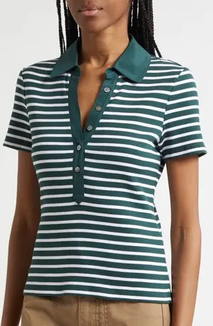 Veronica Beard Kearney Stripe Mixed Media Stretch Cotton Top