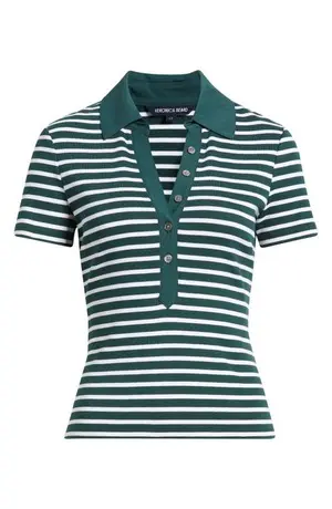 Veronica Beard Kearney Stripe Mixed Media Stretch Cotton Top