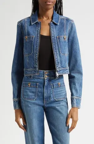 Veronica Beard Patty Zip Front Denim Jacket - Memory Blue