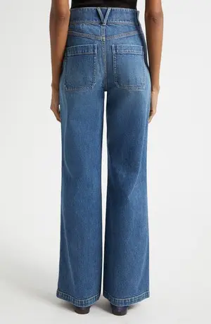 Veronica Beard Taylor High Waist Wide Leg Jeans - Memory Blue