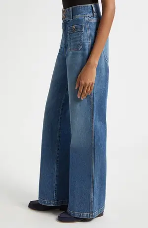 Veronica Beard Taylor High Waist Wide Leg Jeans - Memory Blue