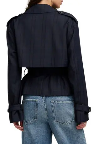 FAVORITE DAUGHTER The Cropped Charles Plaid Trench Coat - Midnight Plaid