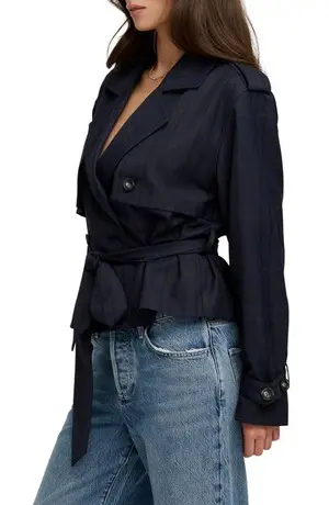 FAVORITE DAUGHTER The Cropped Charles Plaid Trench Coat - Midnight Plaid