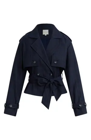 FAVORITE DAUGHTER The Cropped Charles Plaid Trench Coat - Midnight Plaid