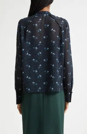 Veronica Beard Rennon Floral Pleat Detail Top