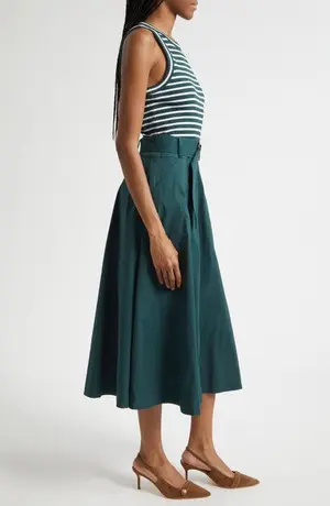 Veronica Beard Jordyn Mixed Media Stretch Cotton Midi Dress