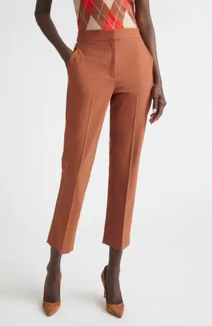St. John Mélange Wool Blend Stretch Twill Crop Pants - Rust Melange