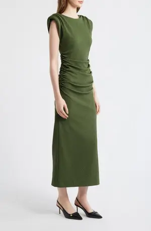 Vince Camuto Cap Sleeve Textured Knit Midi Dress - Loden